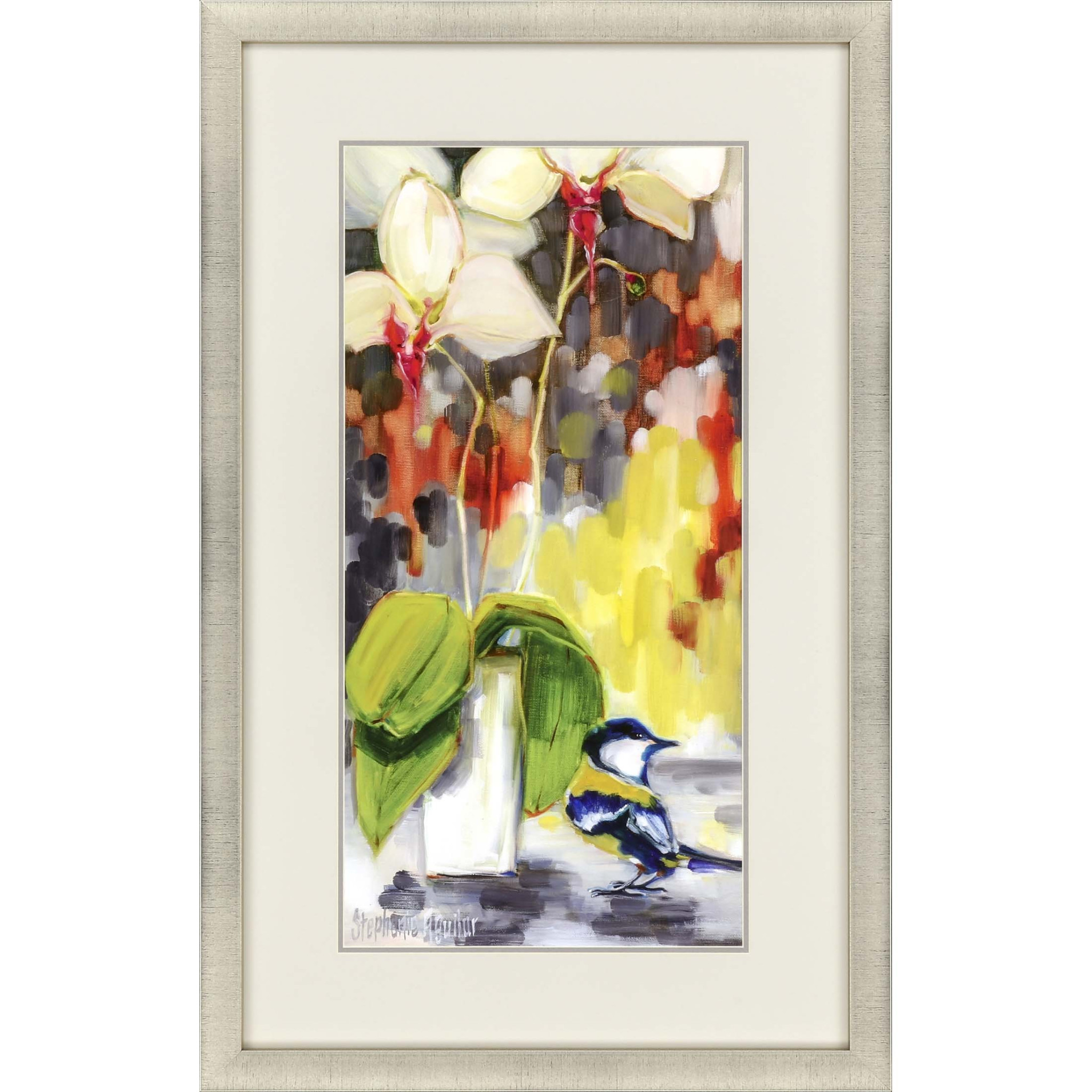 Chickadee with Orchid Framed Art Gold Picture Frame Print Wall Art