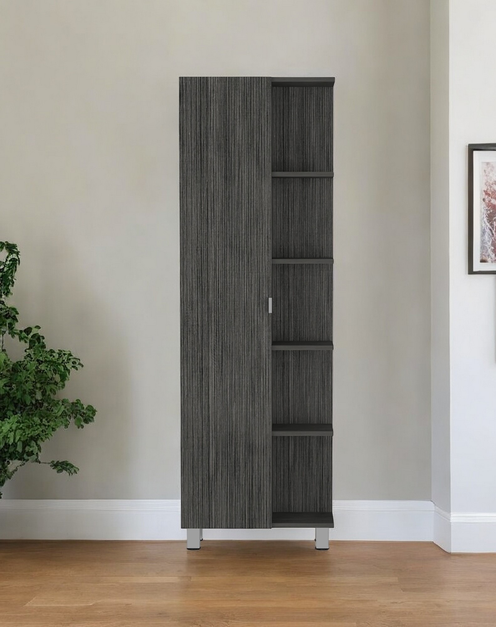 62" Gray and Silver Wood Curio Cabinet | HomeRoots