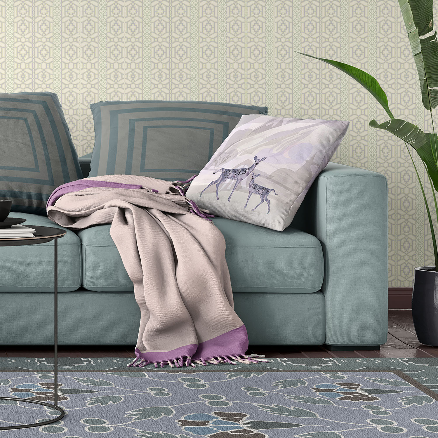 16x16 BeigeBlack Purple Brown Deer Blown Seam Broadcloth Animal Print ...