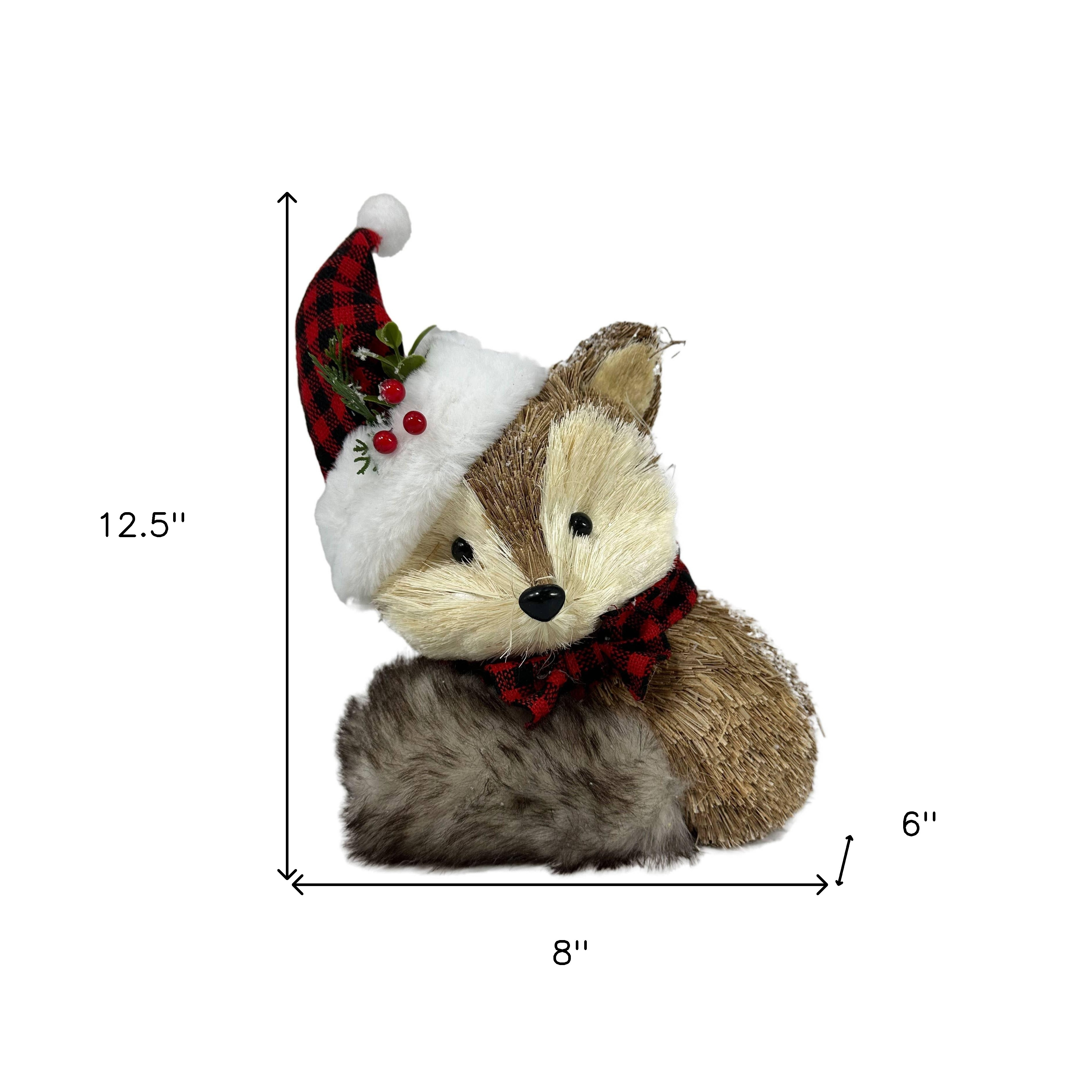 Straw Fox Figurine Statue Christmas Decor