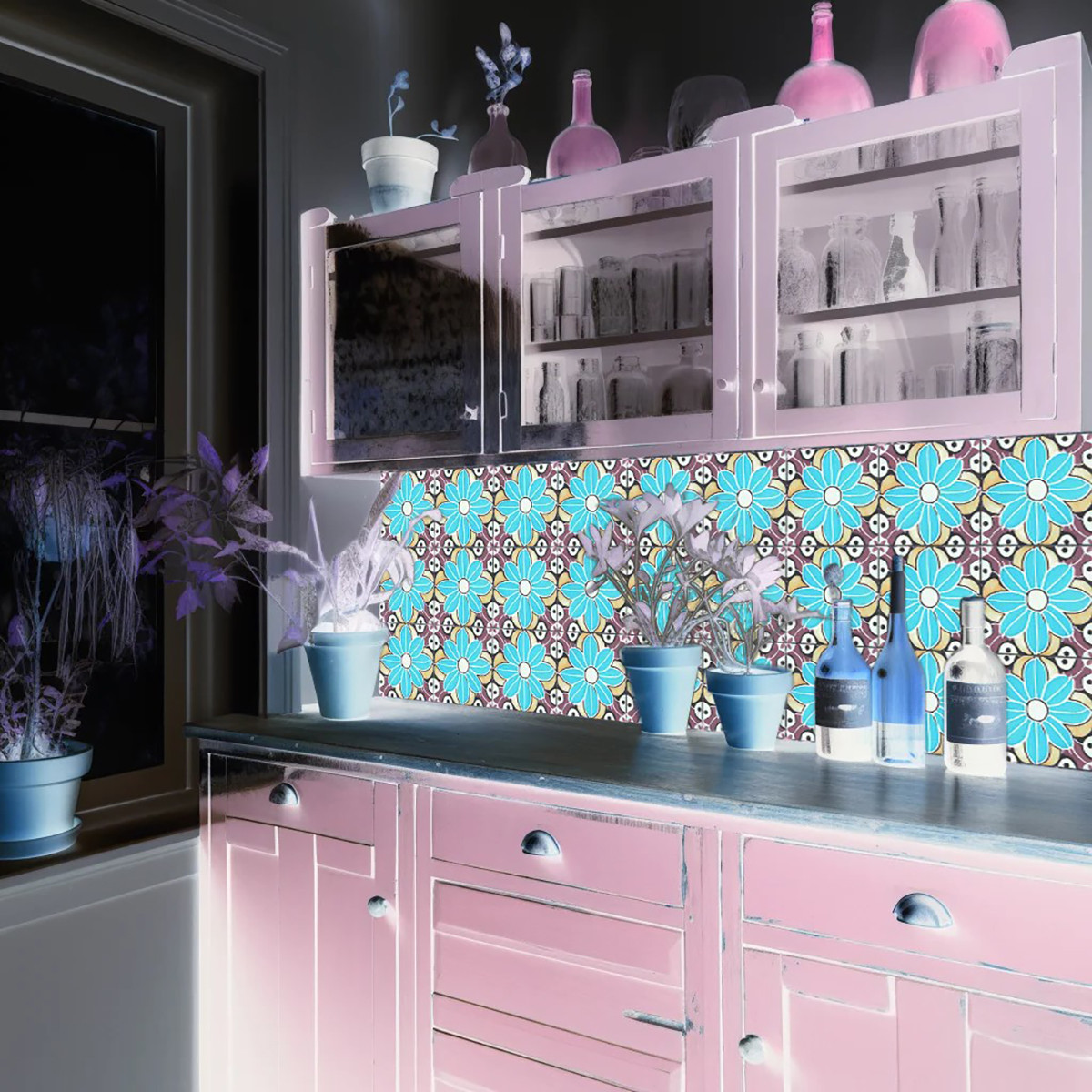 4" x 4" Red, Blue, Turquise and Black C79 Mosaic Peel and Stick ...